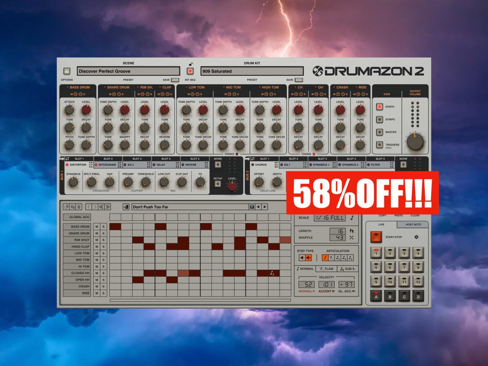 D16『Drumazon 2』ローランドの伝説的名機TR-909をプラグインに再現した定番ドラムマシンの最新版 | Sawayaka Trip!